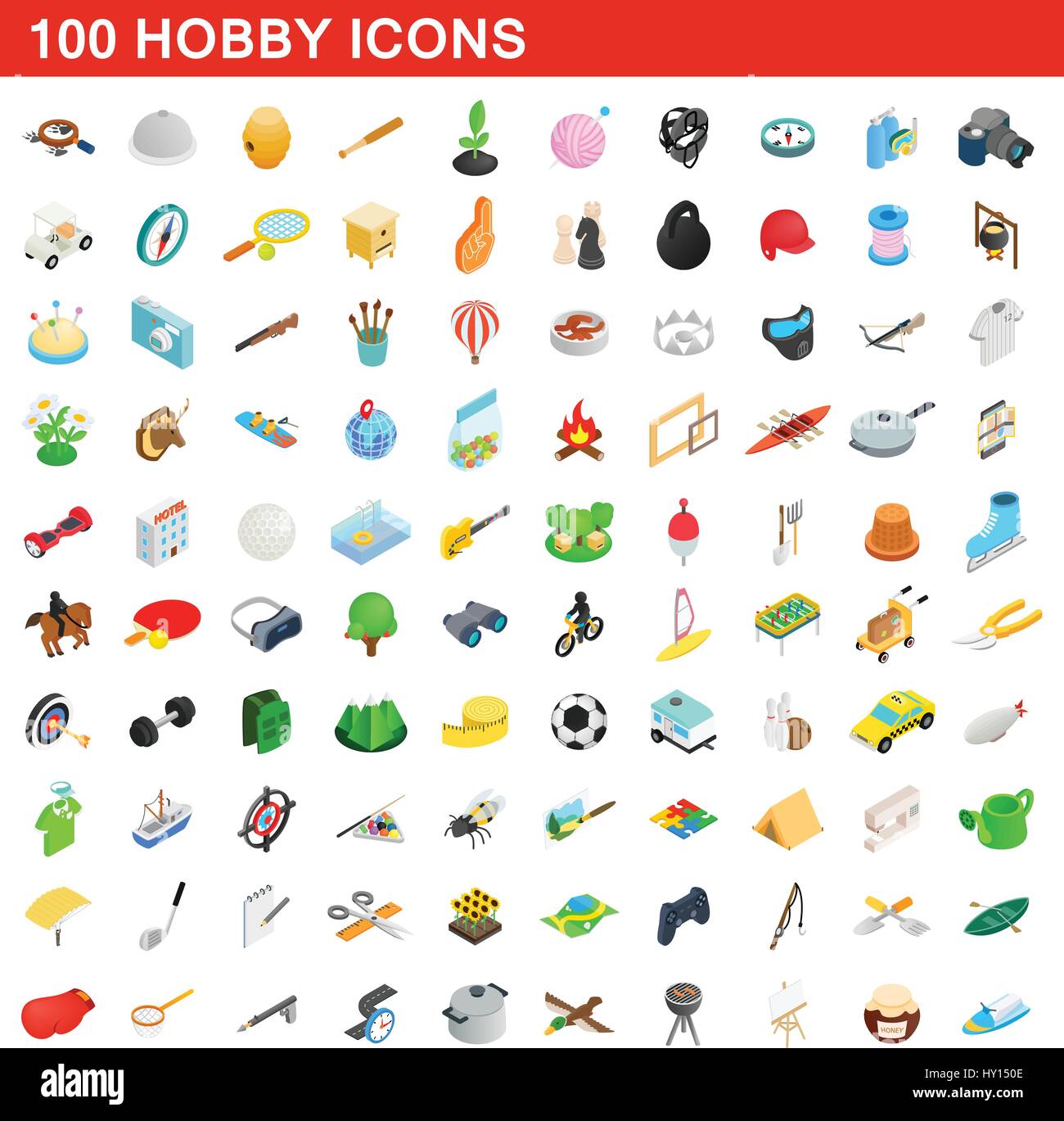 100 hobby icons set, isometric 3d style Stock Vector Image & Art - Alamy