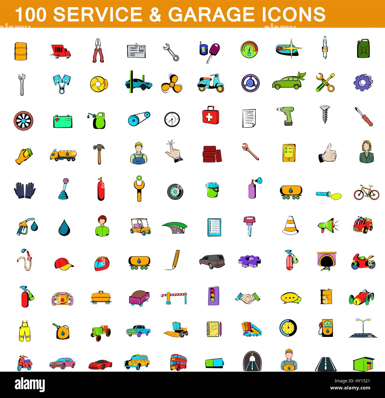 100 service and garage icons set, cartoon style Stock Vector Image ...
