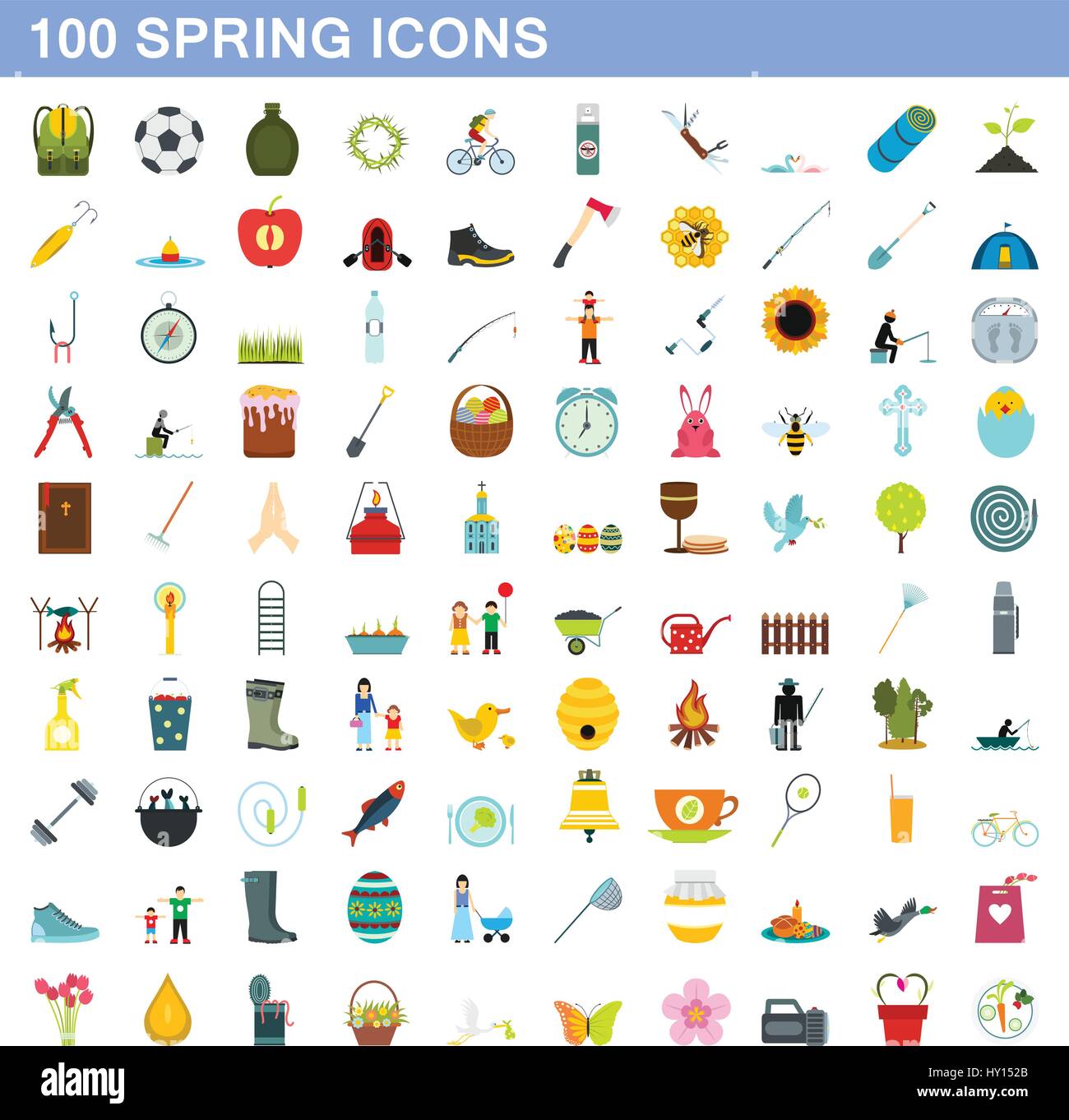 100 spring icons set, flat style Stock Vector Image & Art - Alamy