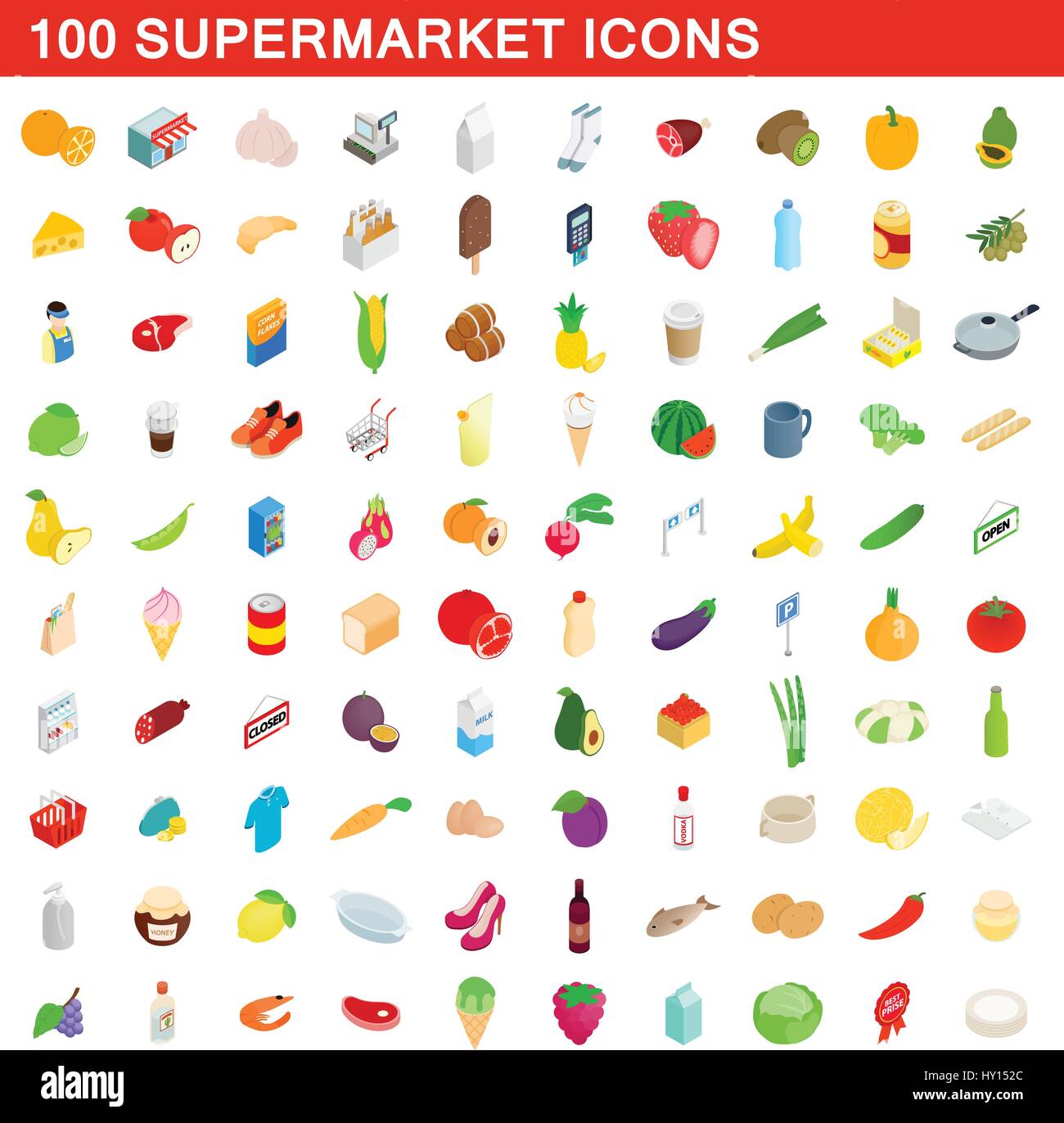 100 supermarket icons set, isometric 3d style Stock Vector Image & Art ...