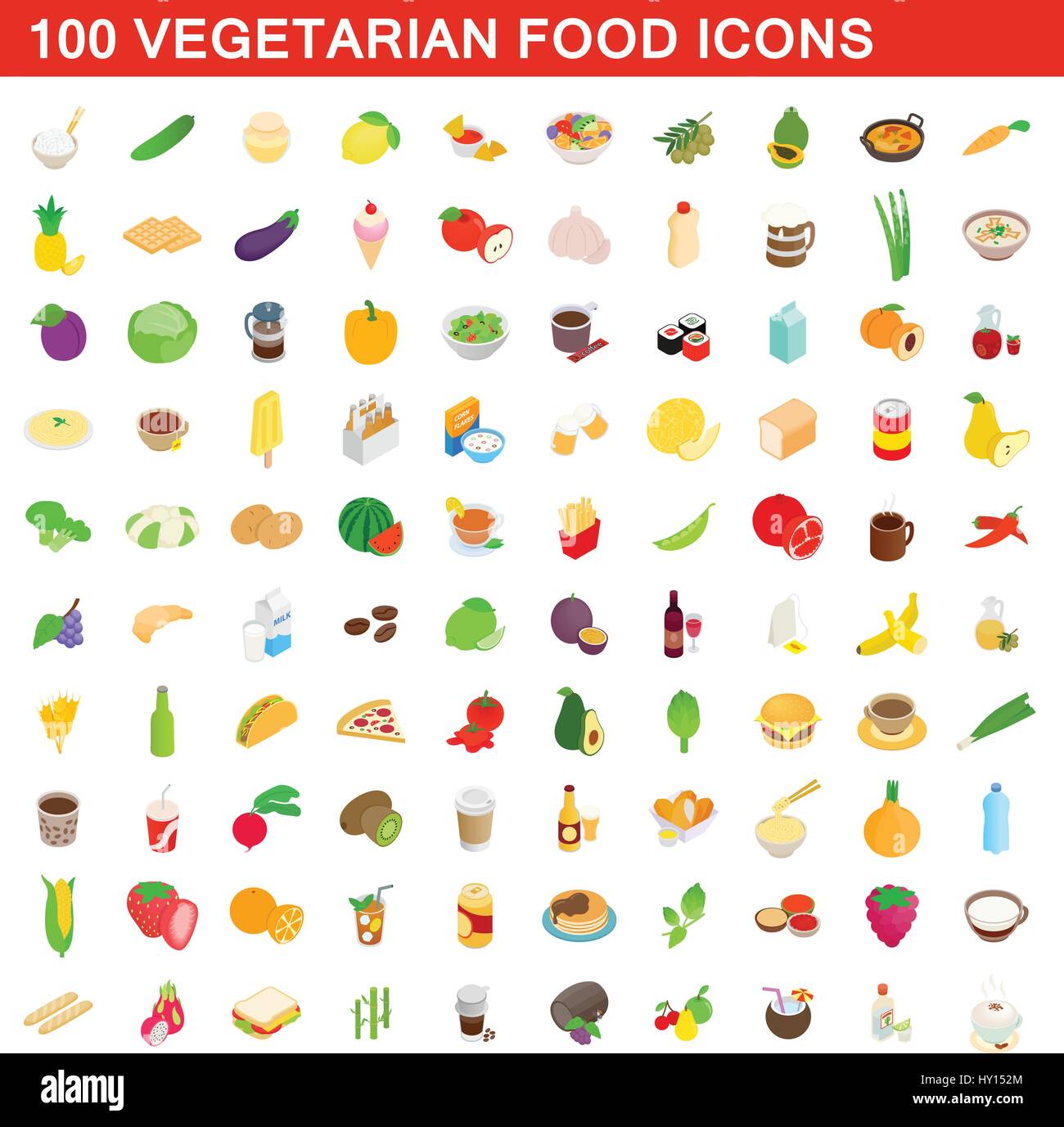 100 vegetarian food icons set, isometric 3d style Stock Vector Image ...