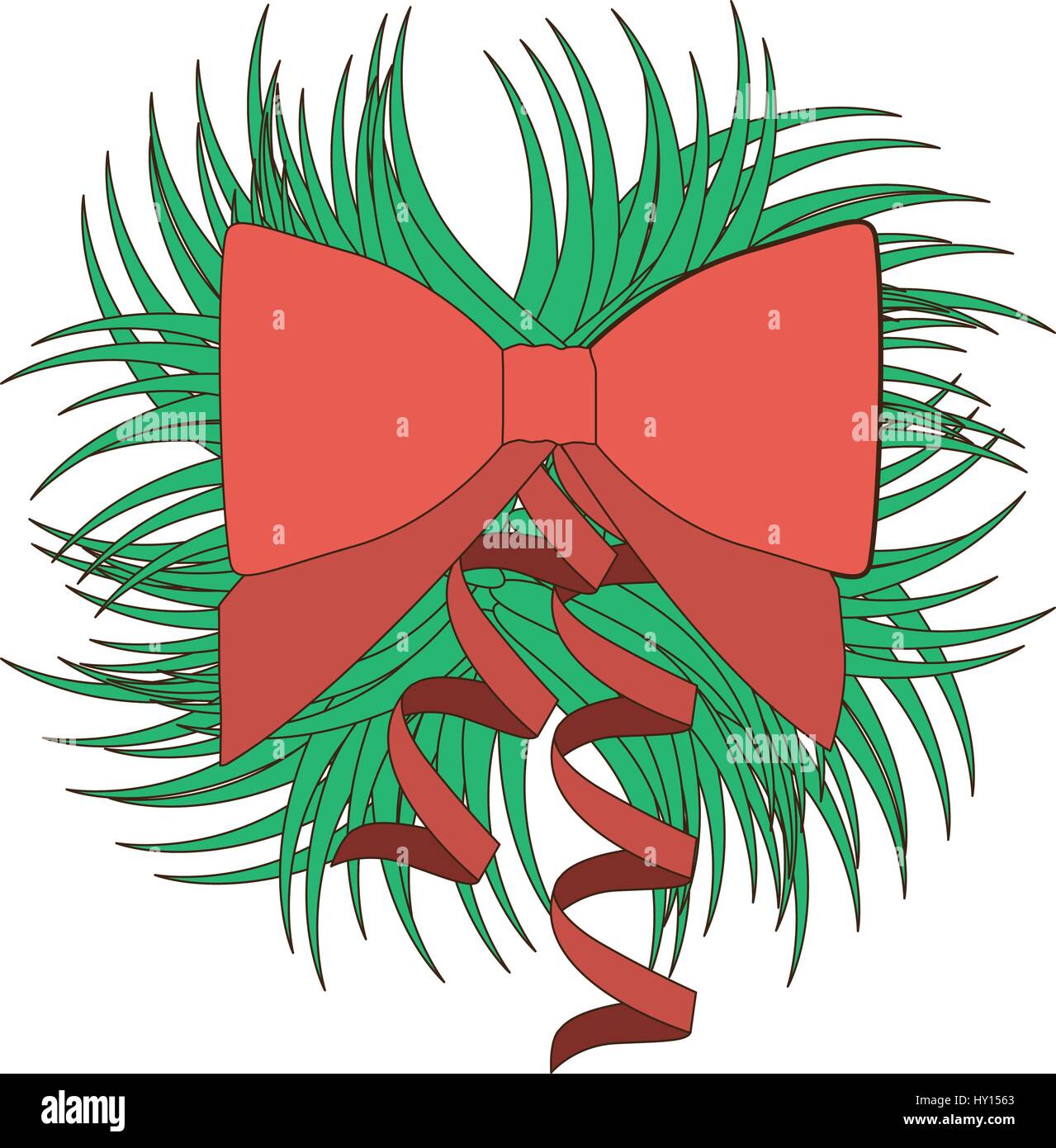 opaque color ornament decorative pine arch with red ribbon Stock Vector ...