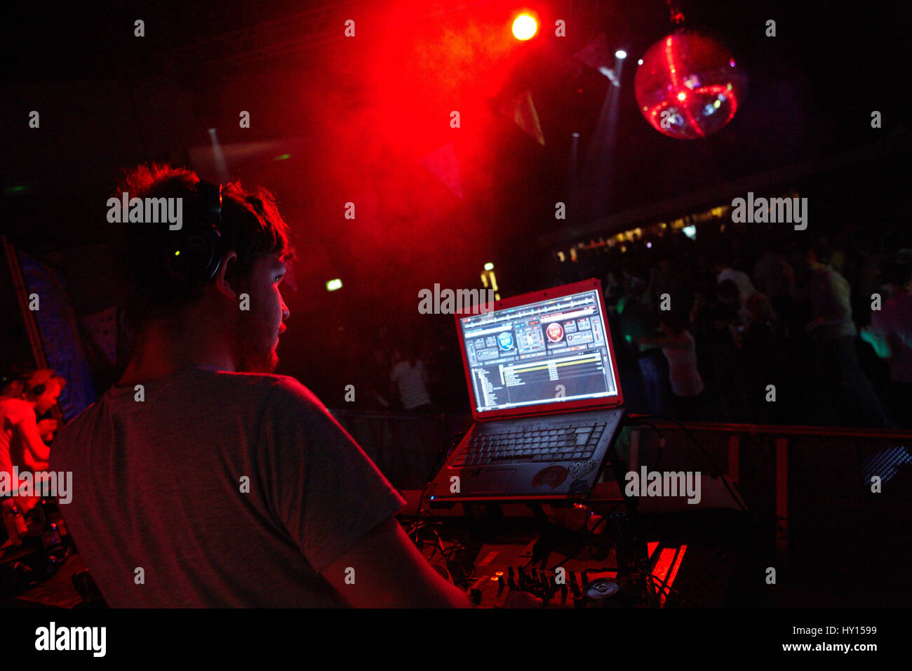 Dj playing in the Dj booth, SWN Silent Disco Festival, Cardiff Stock ...