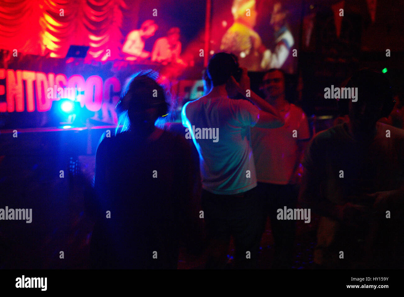 People dancing at a silent disco, SWN festival, Cardiff Stock Photo - Alamy