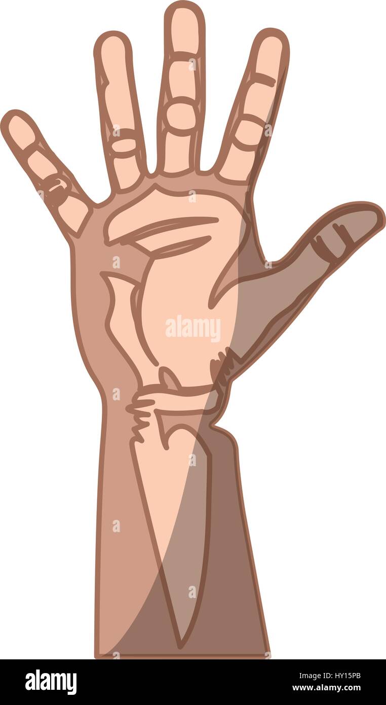 sketch silhouette skin color left arm with open hand in relief Stock ...