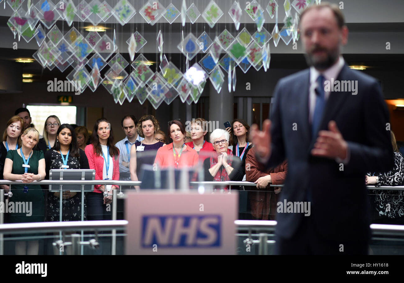 Nhs englands chief executive simon stevens addresses staff hi-res stock ...
