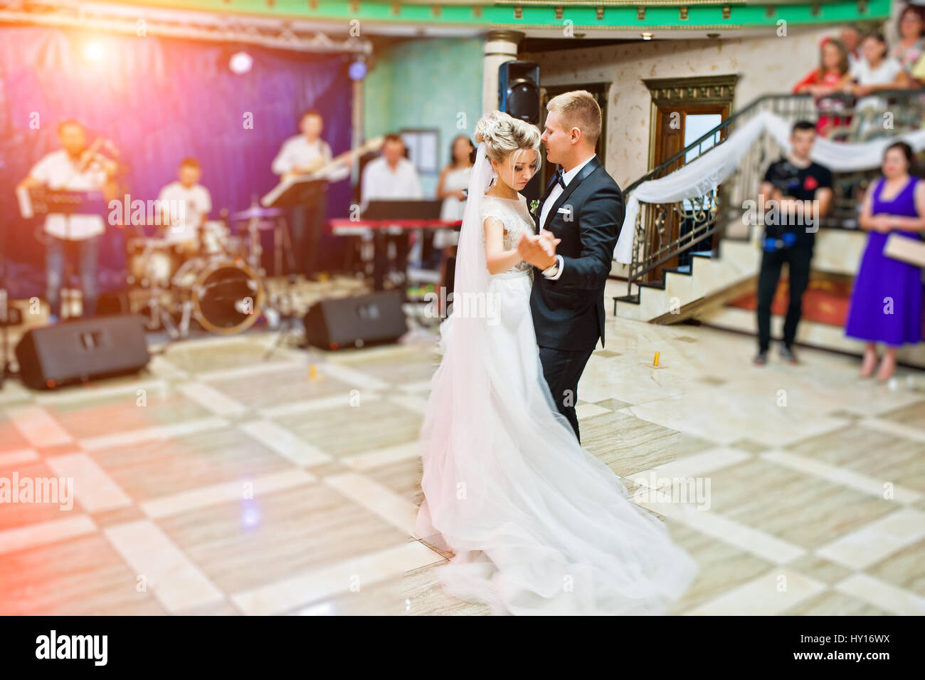 First wedding dance of gorgeous wedding couple Stock Photo - Alamy