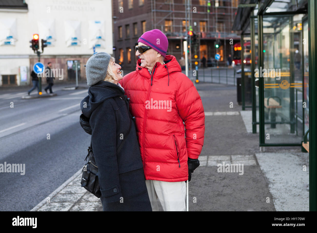 Old man waiting bus stop hi-res stock photography and images - Alamy