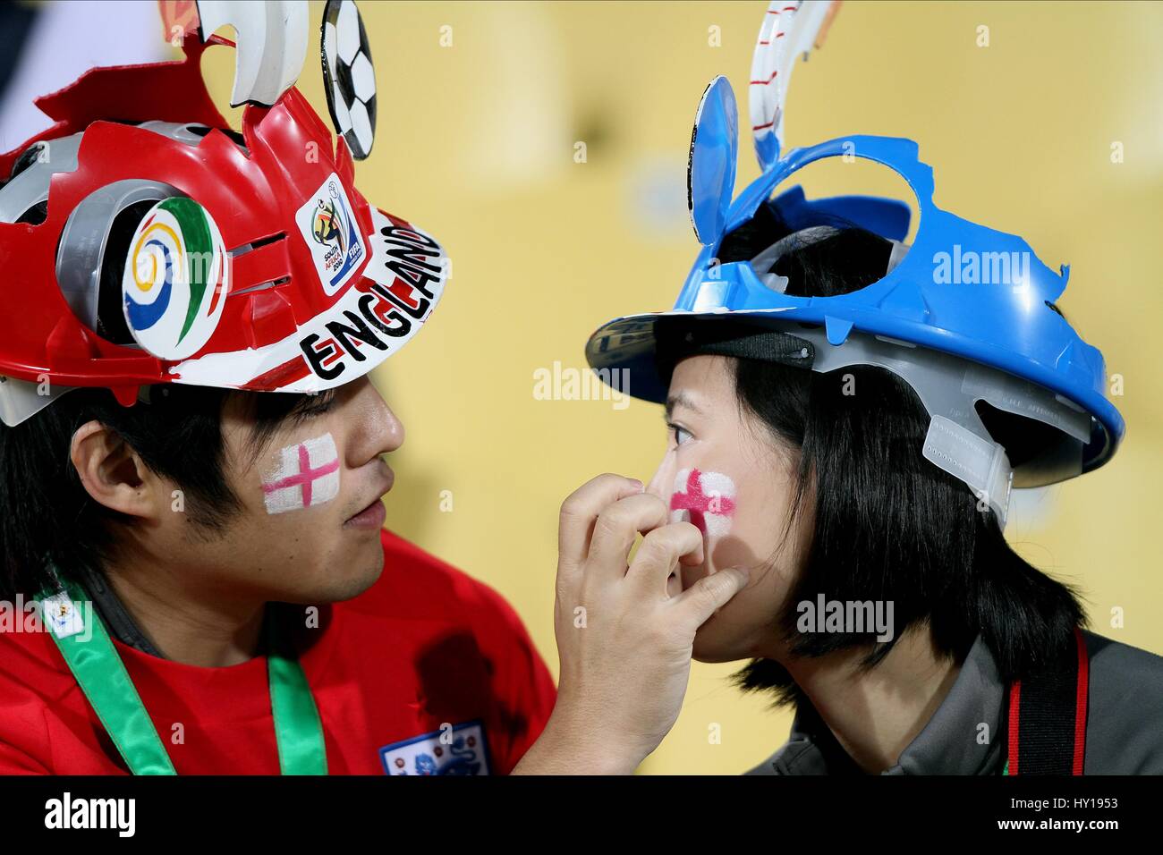 FANS PAINT FLAGS ON FACES ENGLAND V USA ENGLAND V USA ROYAL BAFOKENG ...