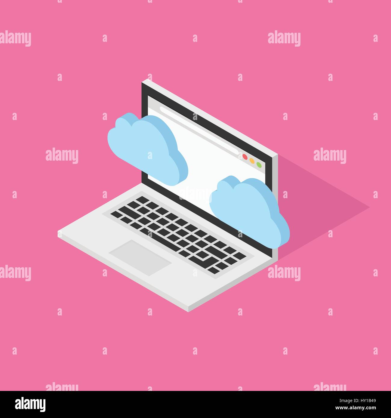 Cloud Internet inside Isometric Laptop vector illustration design Stock ...