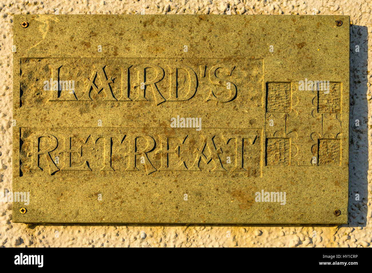 'Laird's Retreat' stone sign on one of the lighthouse buildings on Noss ...