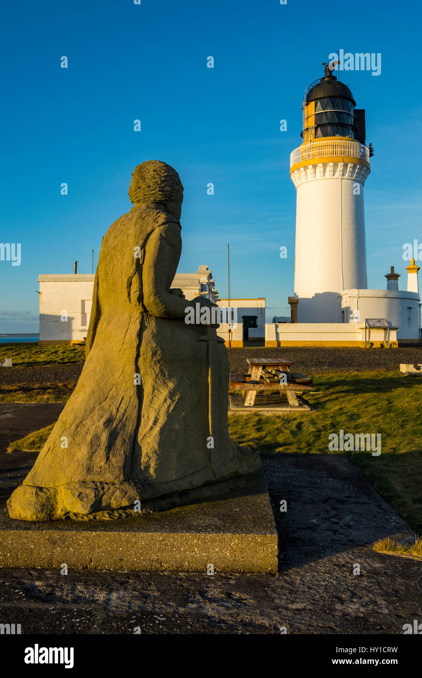 Statue of Henry St Clair , Earl of Orkney and the lighthouse at Noss ...