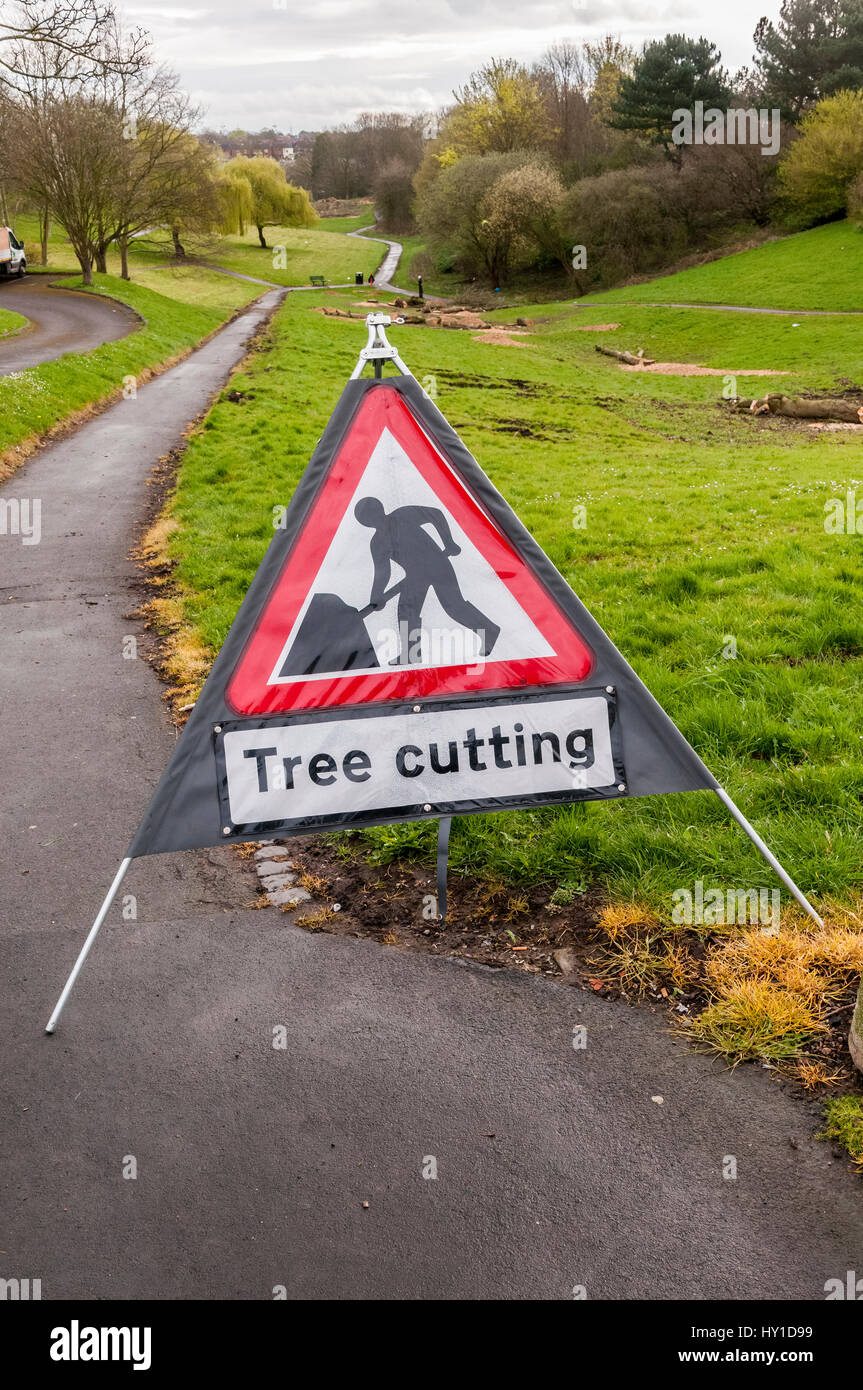 Tree felling in progress sign hi-res stock photography and images - Alamy