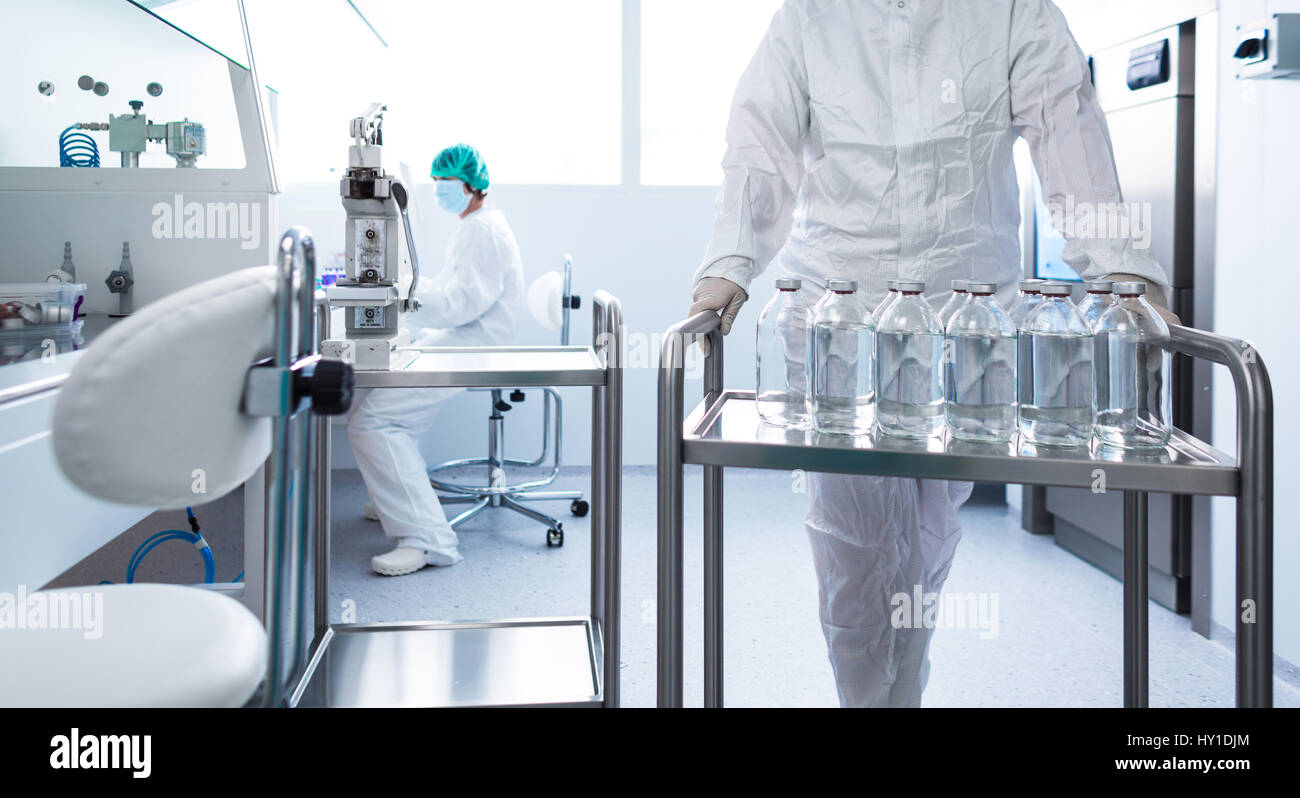 Flasks with liquids in a lab - Pharmaceutical industry factory and ...