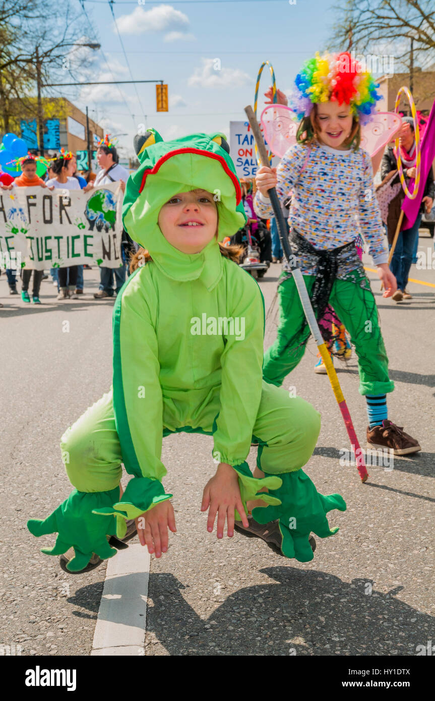 Young girl in frog costume, hops to lead Earth Day Parade, Vancouver ...