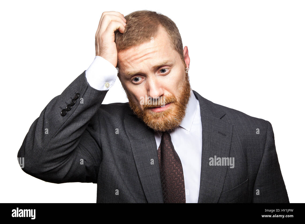 Handsome businessman thinking hand hi-res stock photography and images ...