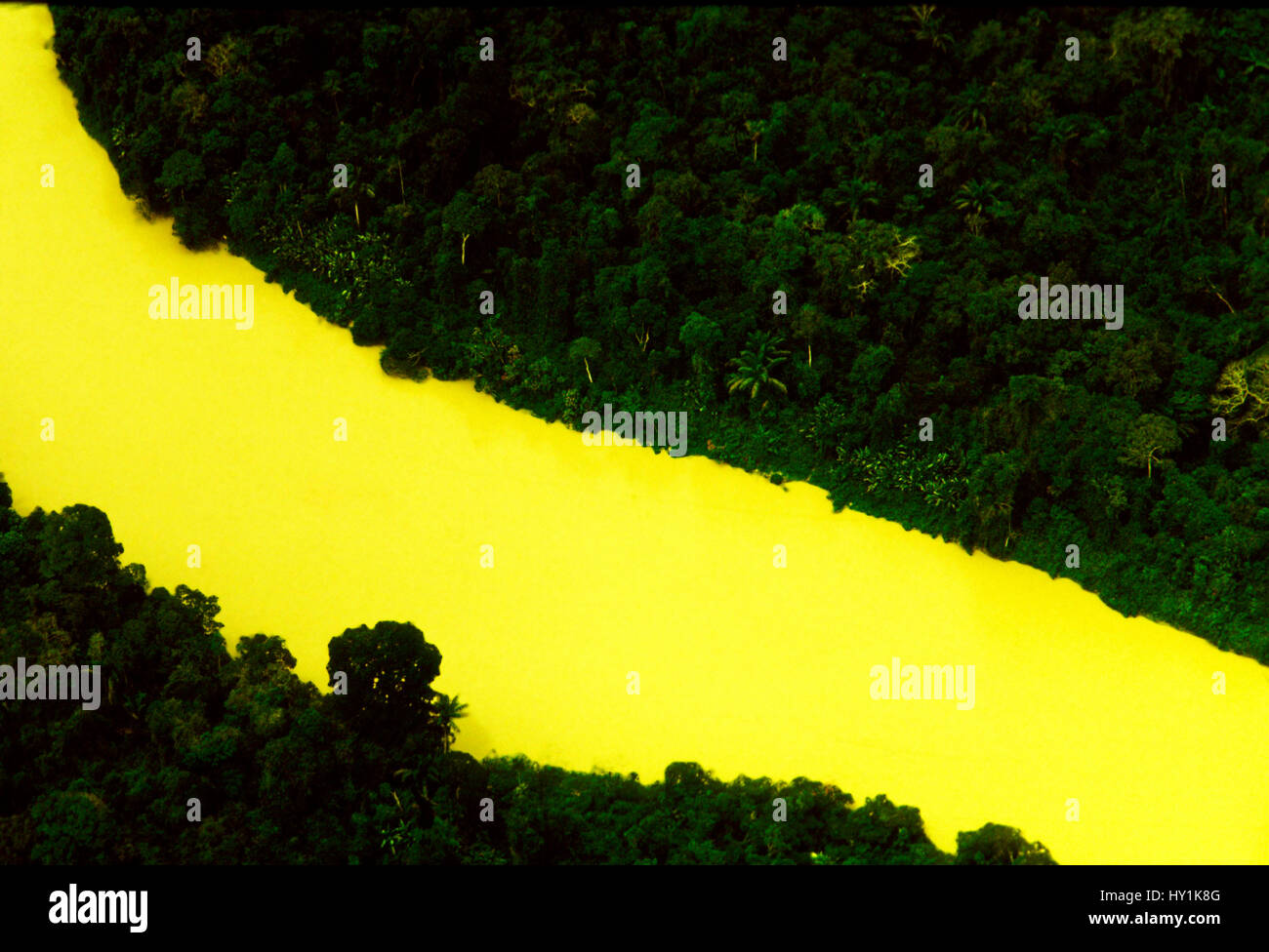 Aerial view of Amazon rain forest in Brazil - river bend surrounded by ...