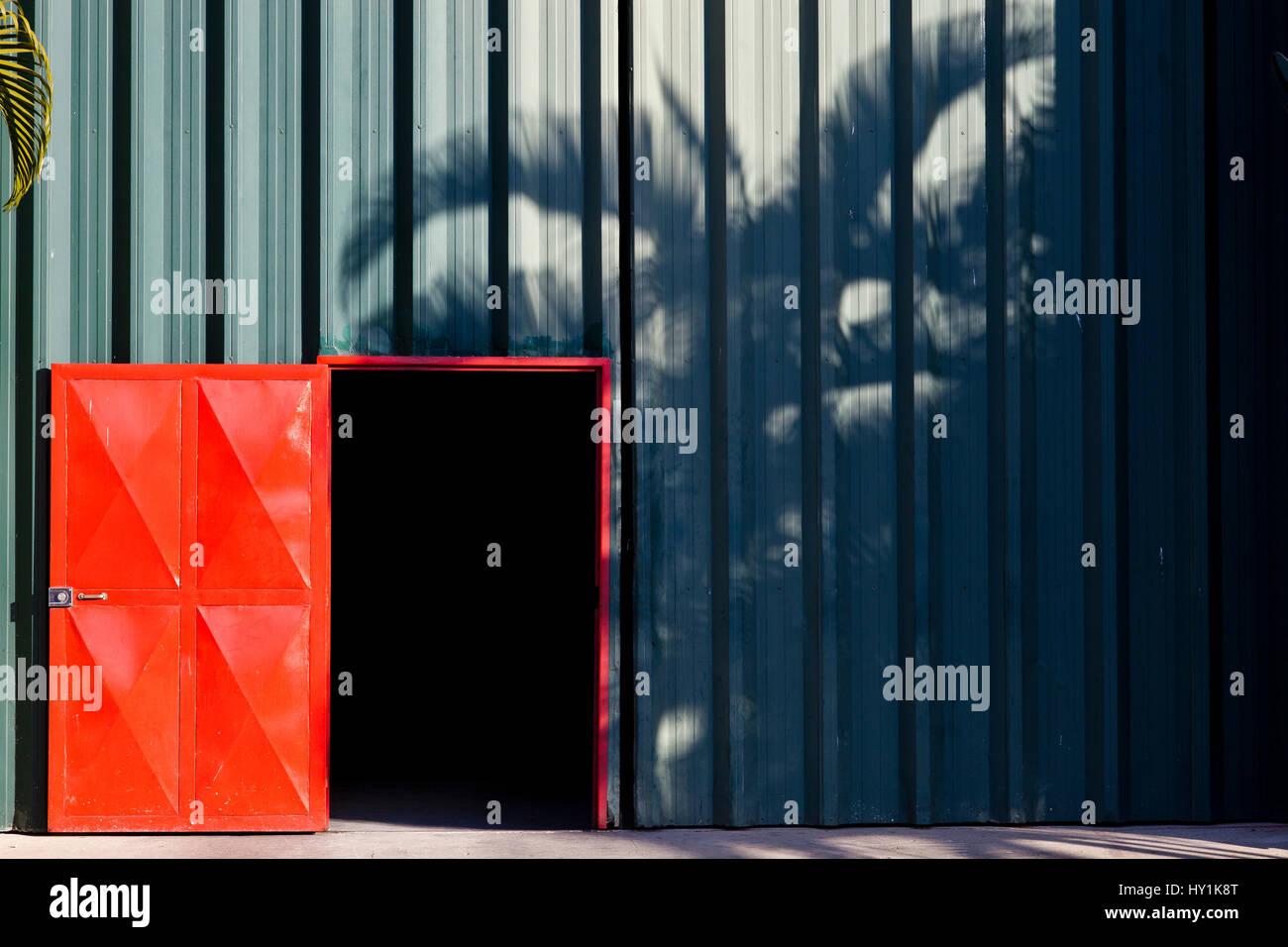 Factory main entrance, front view of industrial building, open metallic ...