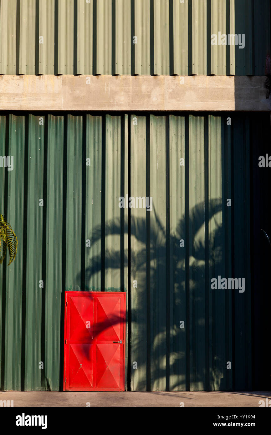 Factory main entrance, front view of industrial building, closed ...