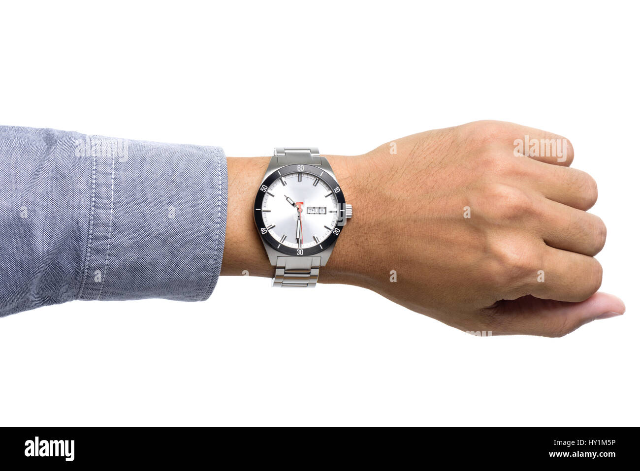 luxury watch on man's wrist over white background Stock Photo - Alamy