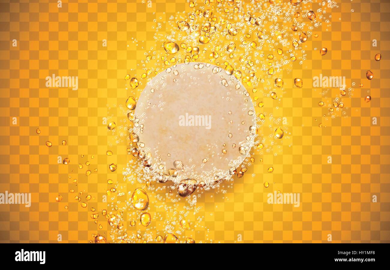 tablet in orange juice with bubbles, 3d illustration Stock Vector Image ...
