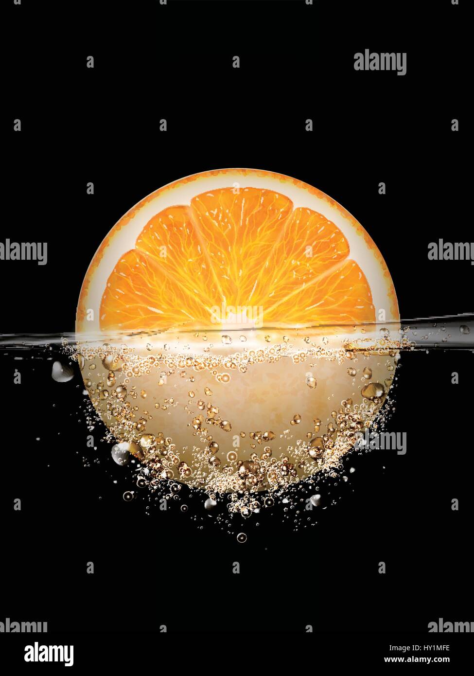 sliced orange floating in water, 3d illustration Stock Vector Image ...