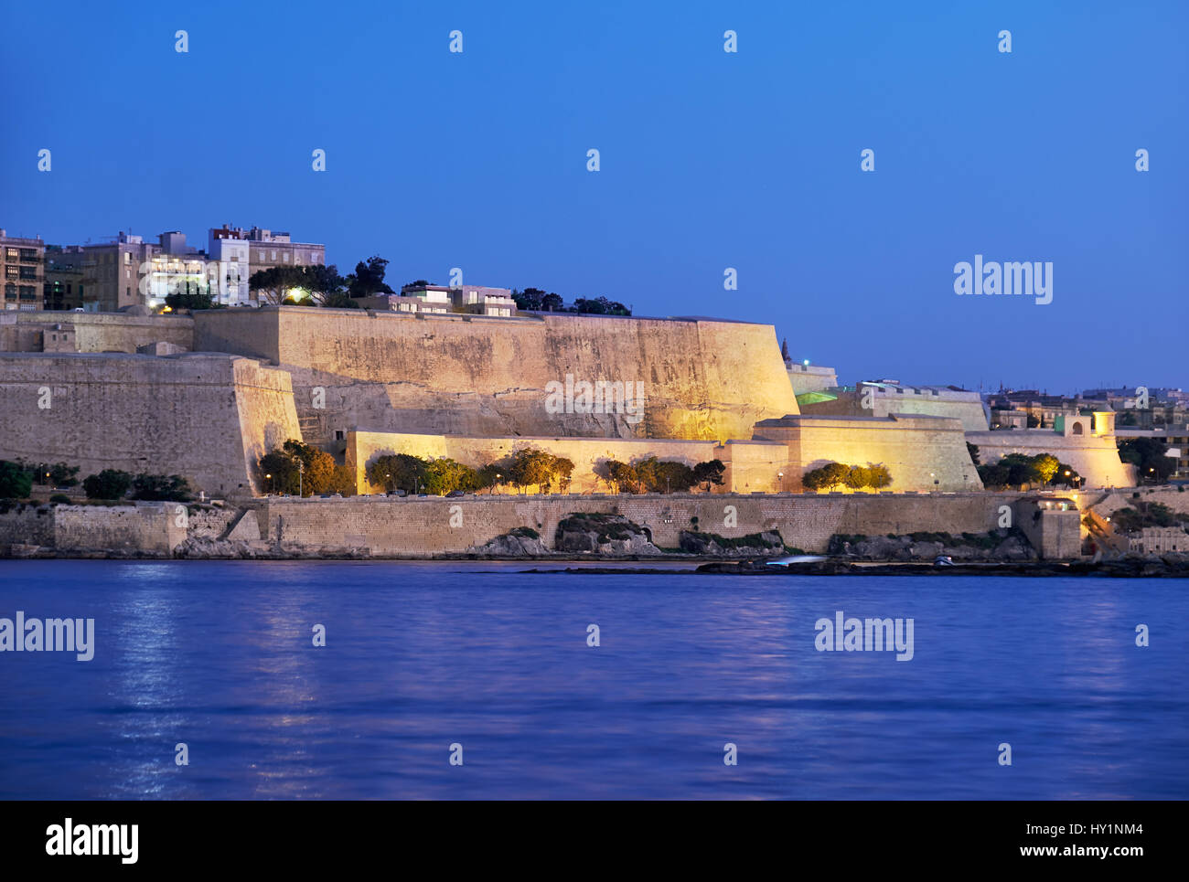 The night view of Fort Saint Angelo on the seaward of Birgu from the ...
