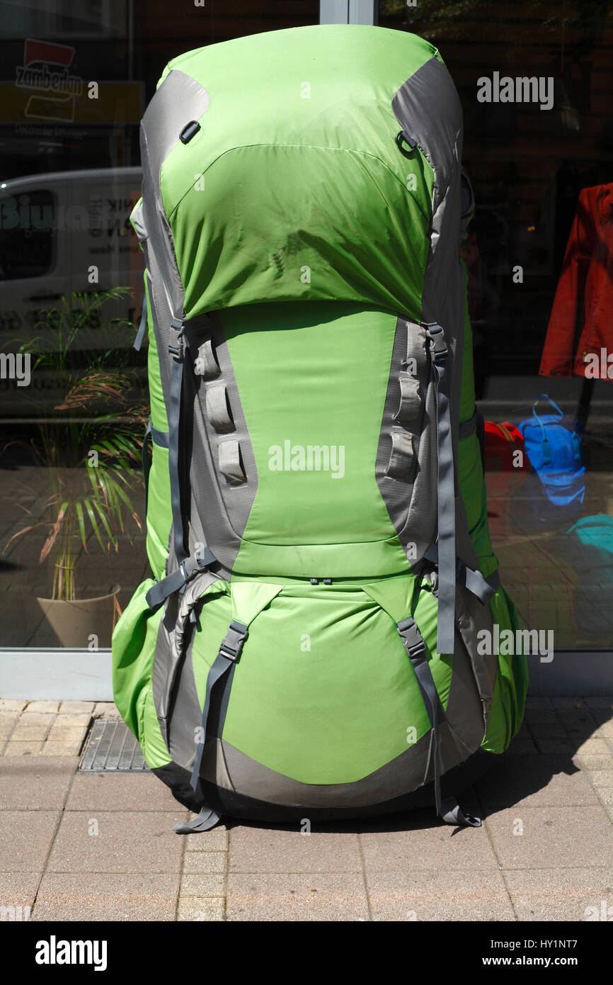Large Backpack at a Shop Window Stock Photo - Alamy
