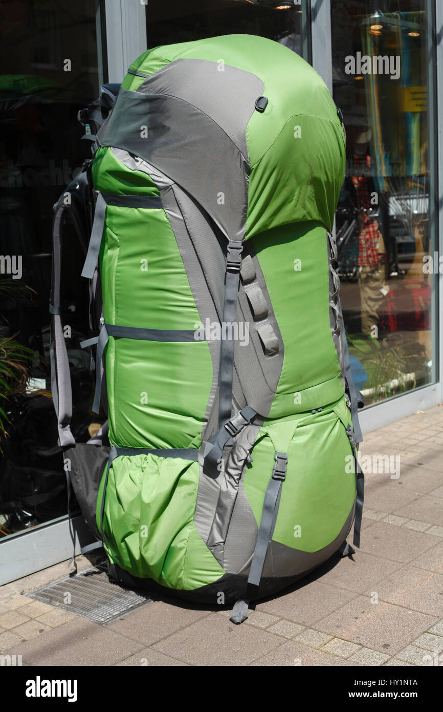 Large Backpack at a Shop Window Stock Photo - Alamy