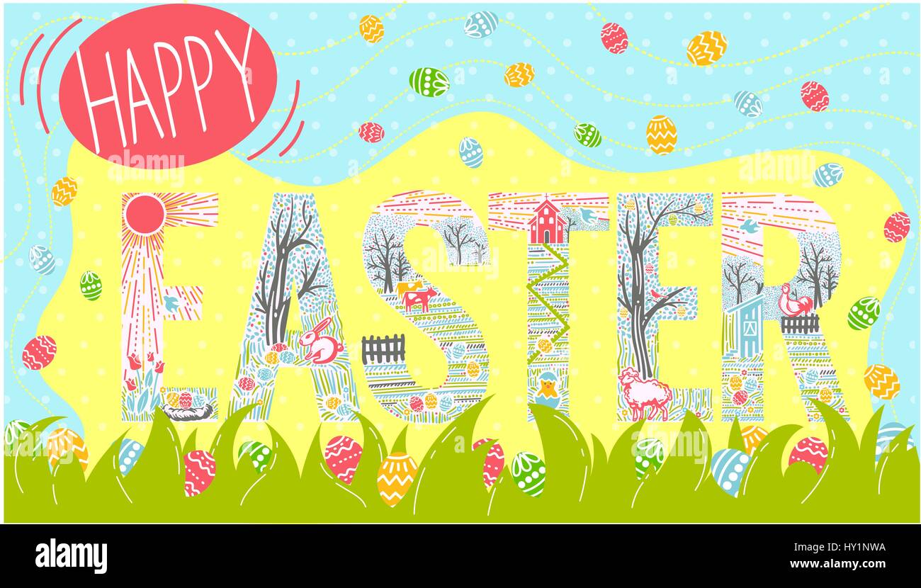 Greeting card with a heavily inscribed happy Easter inscription ...