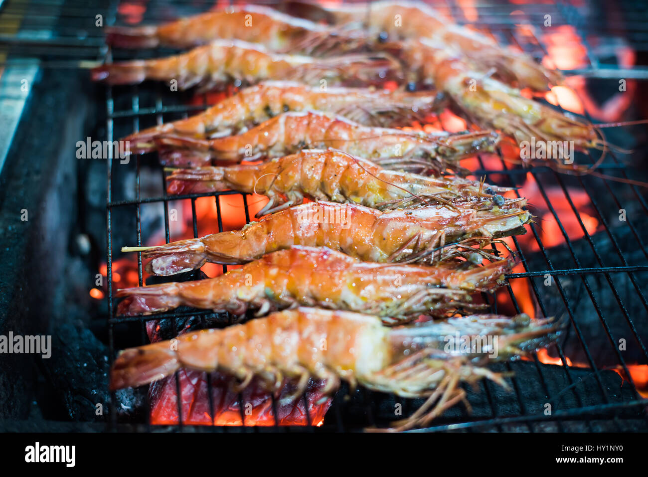 Seafood Prawn shrimps dinner on barbecue grill Stock Photo - Alamy