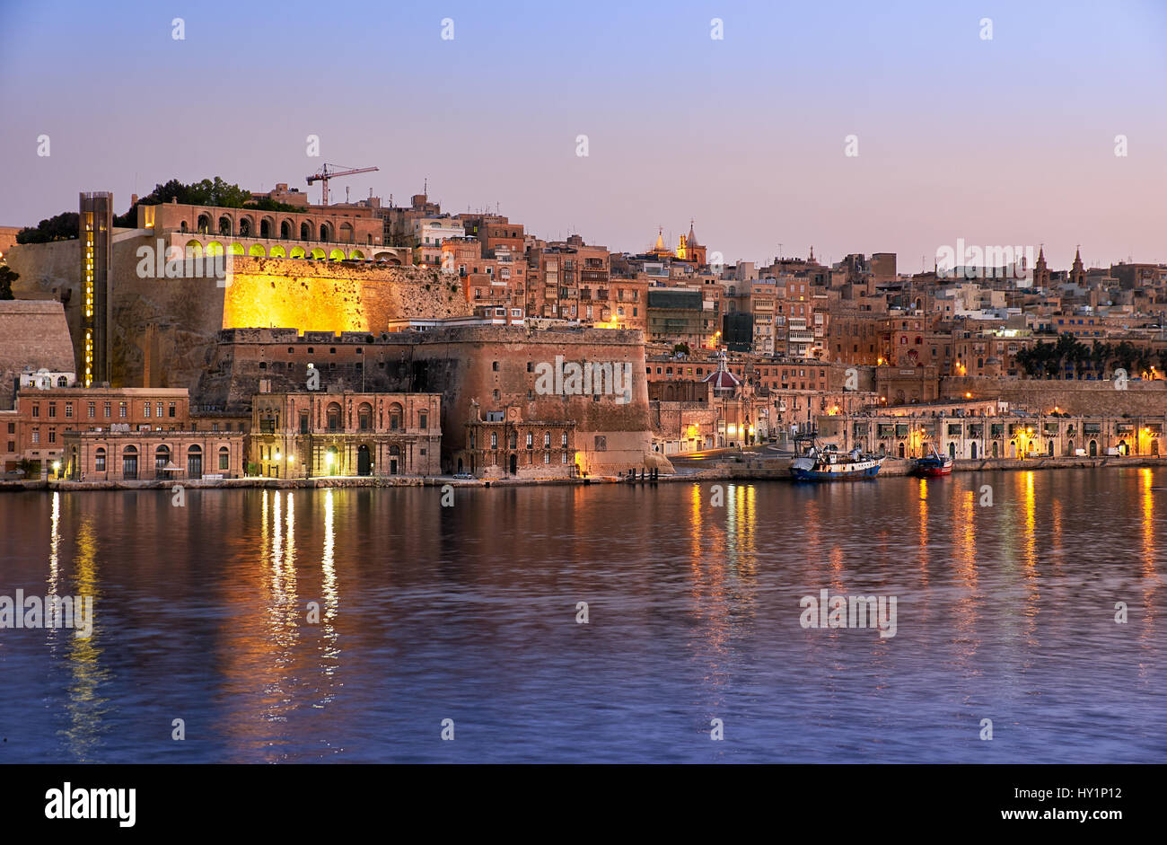 The early morning view of Valletta capital city fortifications with ...