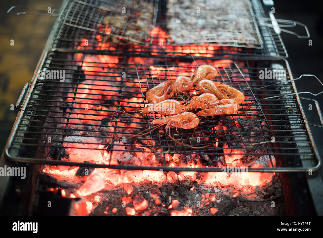Seafood Prawn shrimps dinner on barbecue grill Stock Photo - Alamy