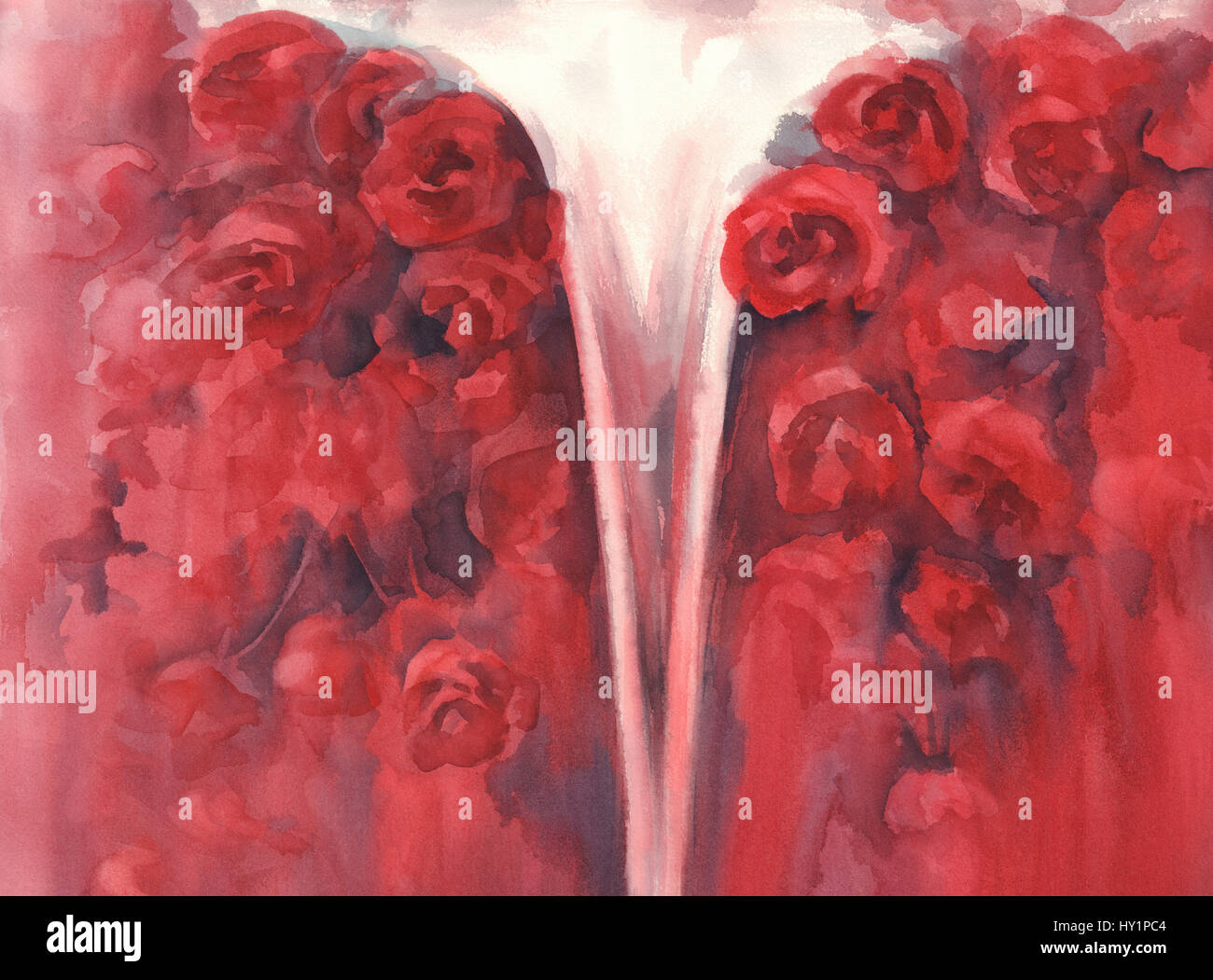 red roses and waterfall watercolor background Stock Photo - Alamy
