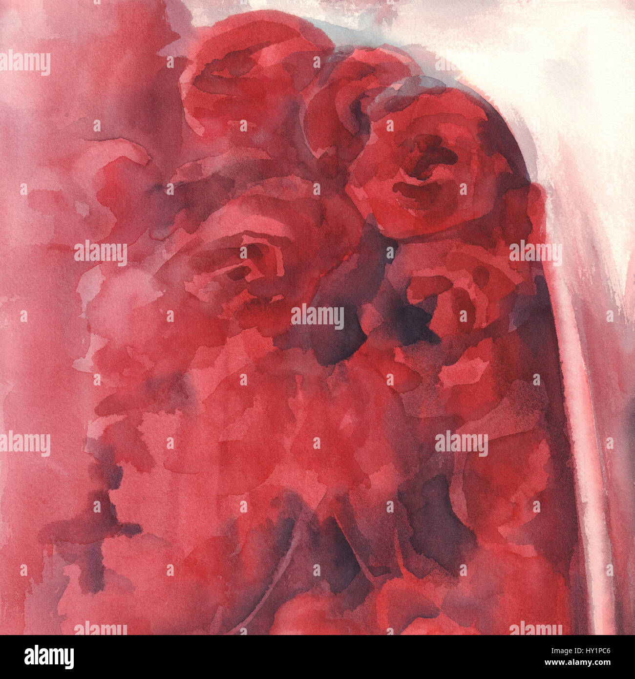 red roses and waterfall watercolor background Stock Photo - Alamy