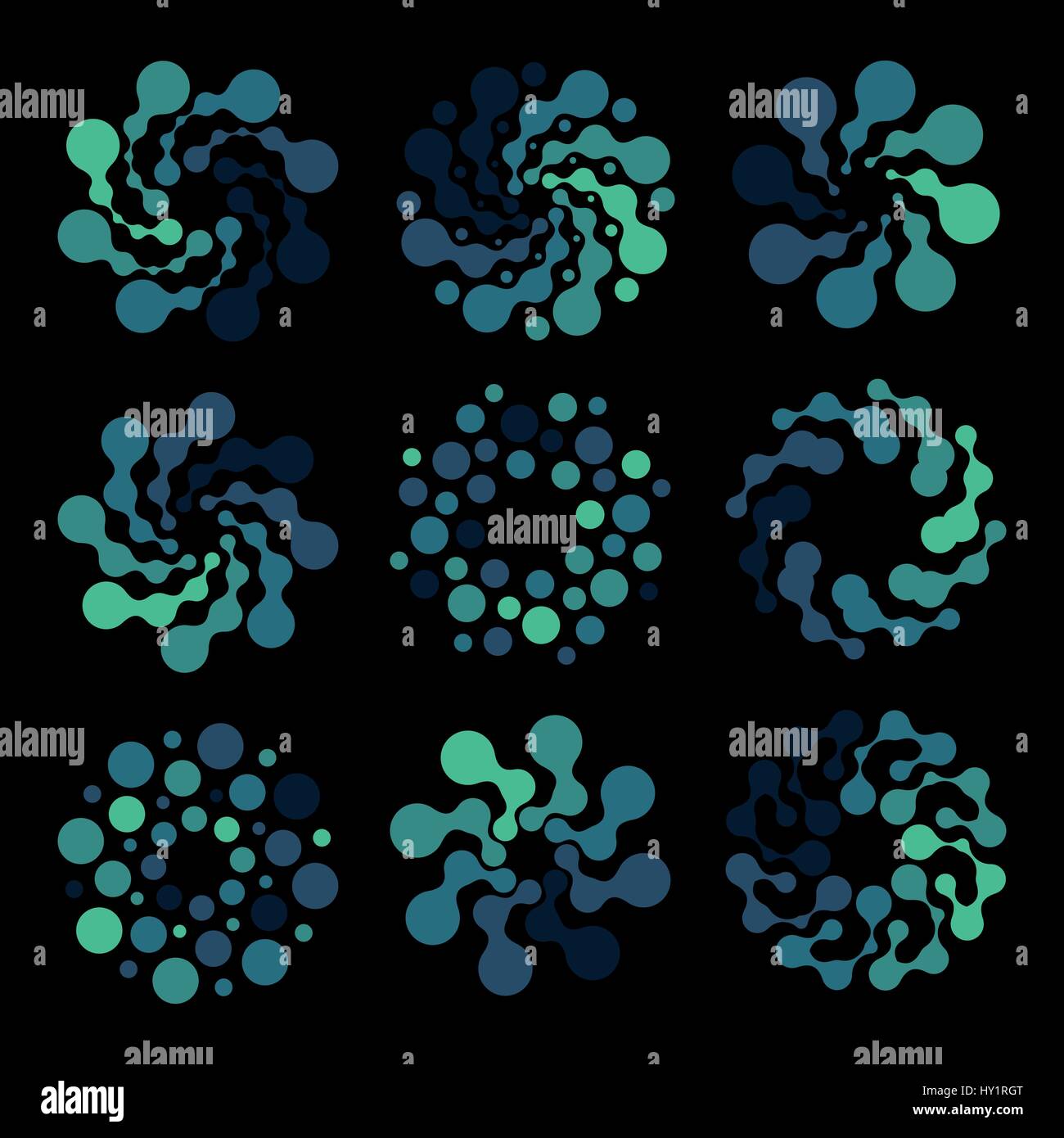 Isolated abstract round shape blue color logo set, dotted logotype ...