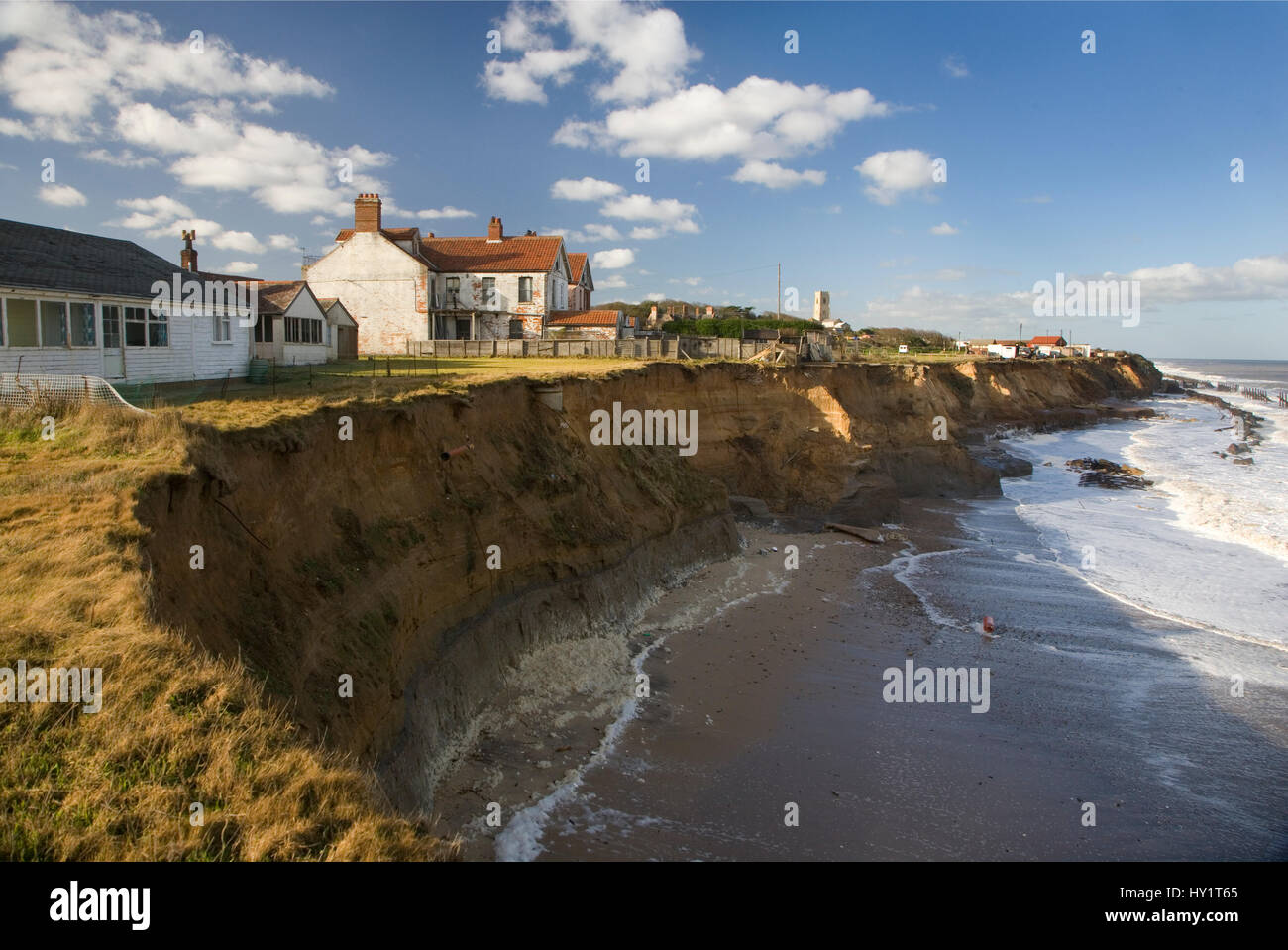 Coastal erosion, crumbling sea cliffs, Happisburgh, Norfolk, UK Stock ...