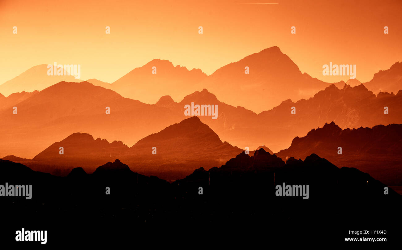 A beautiful, colorful, abstract mountain landscape in a red tonality ...