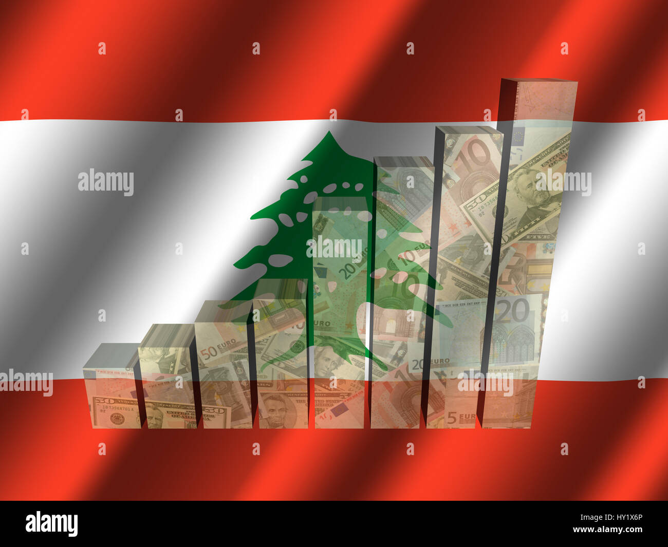 Currency graph on rippled Lebanese flag illustration Stock Photo - Alamy