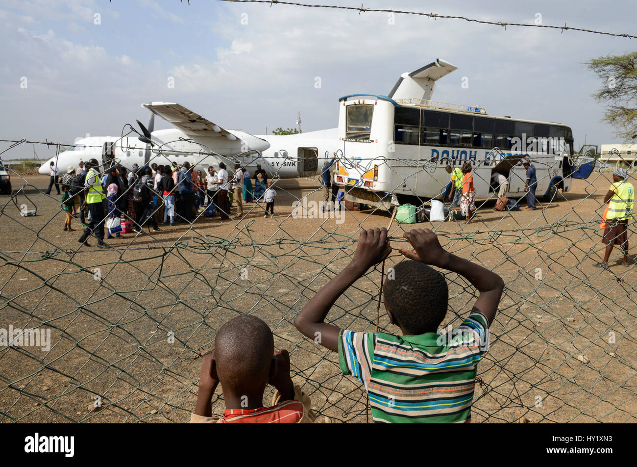 KENYA, Turkana, refugee camp Kakuma, airstrip, UN aircrafts resettle ...