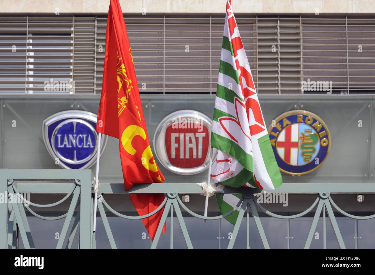 Turin (Italy), front of Mirafiori headquarters of FIAT car factory with ...