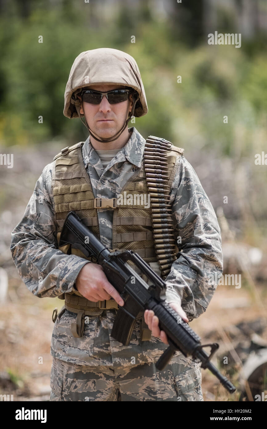 Army soldier safety helmet holding standing safety helmet preparation ...