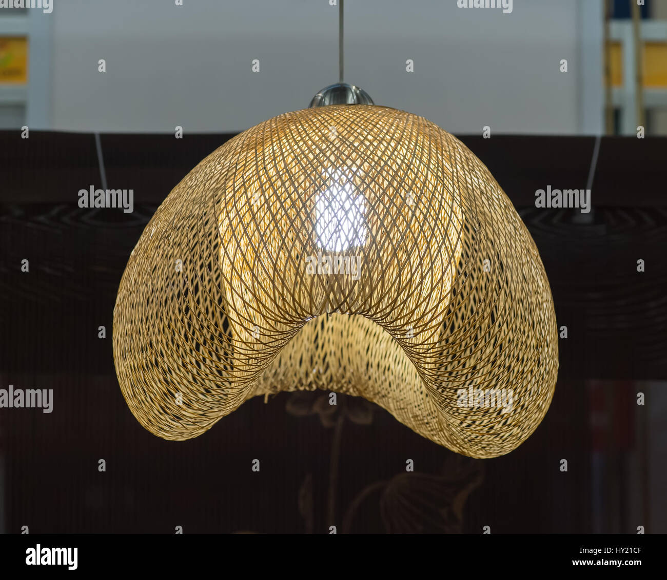 Rattan lamp hang in ceiling Stock Photo - Alamy