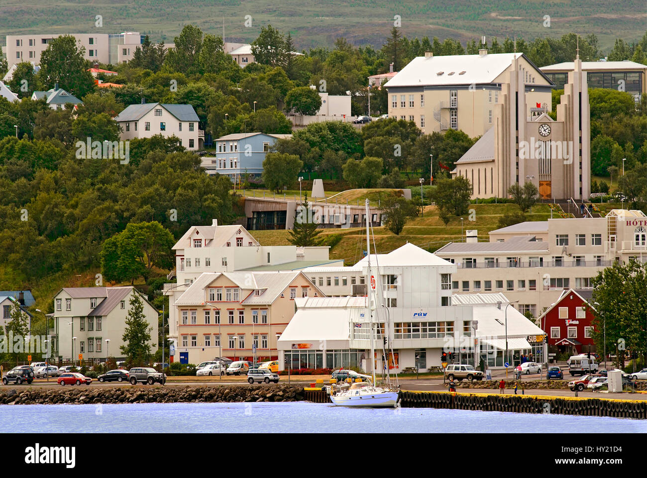 Stock photo of colourful wooden houses in the Harbour City of Akureyri ...
