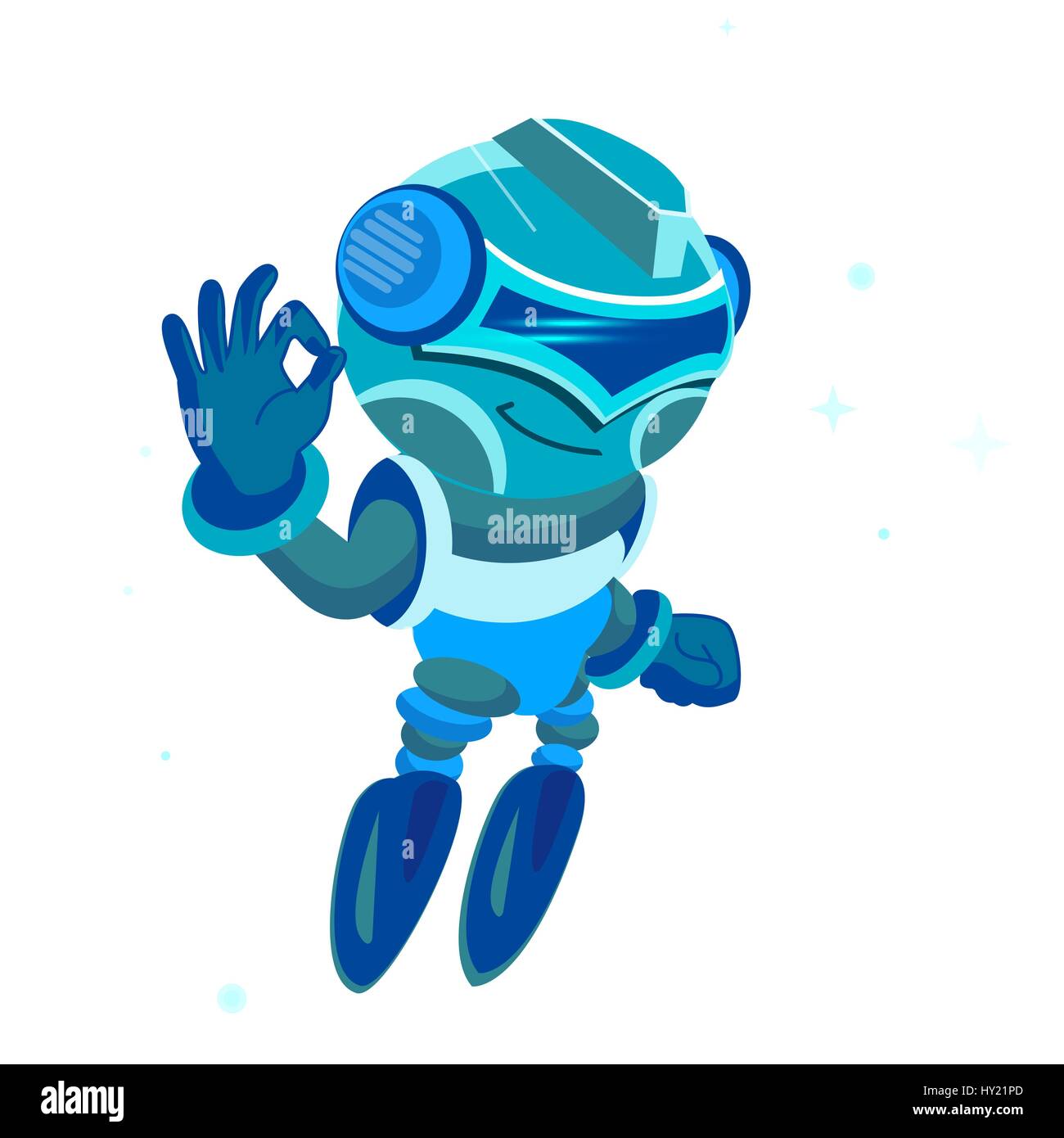 Blue hand, sign of OK on white background. Blue Robot. Design for ...