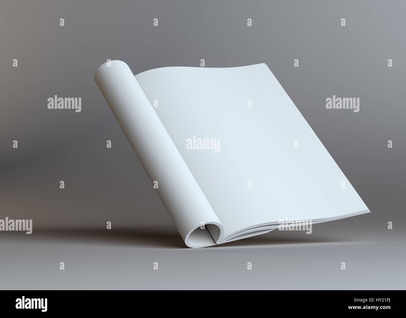 Blank open paper brochure on grey background Stock Photo - Alamy