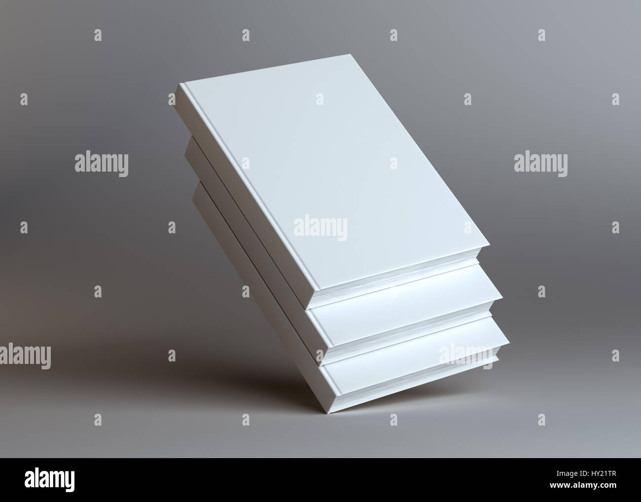 Blank three empty books on grey studio background Stock Photo - Alamy