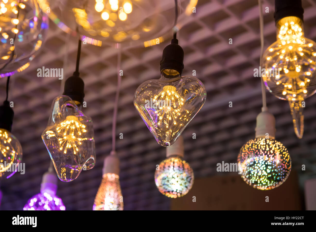 Decorative edison style diode light bulb hang from ceiling Stock Photo ...