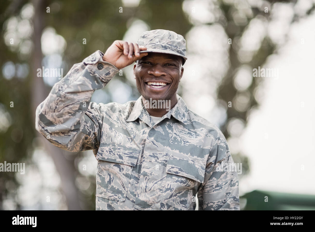 Portrait of happy military soldier in boot camp Stock Photo - Alamy