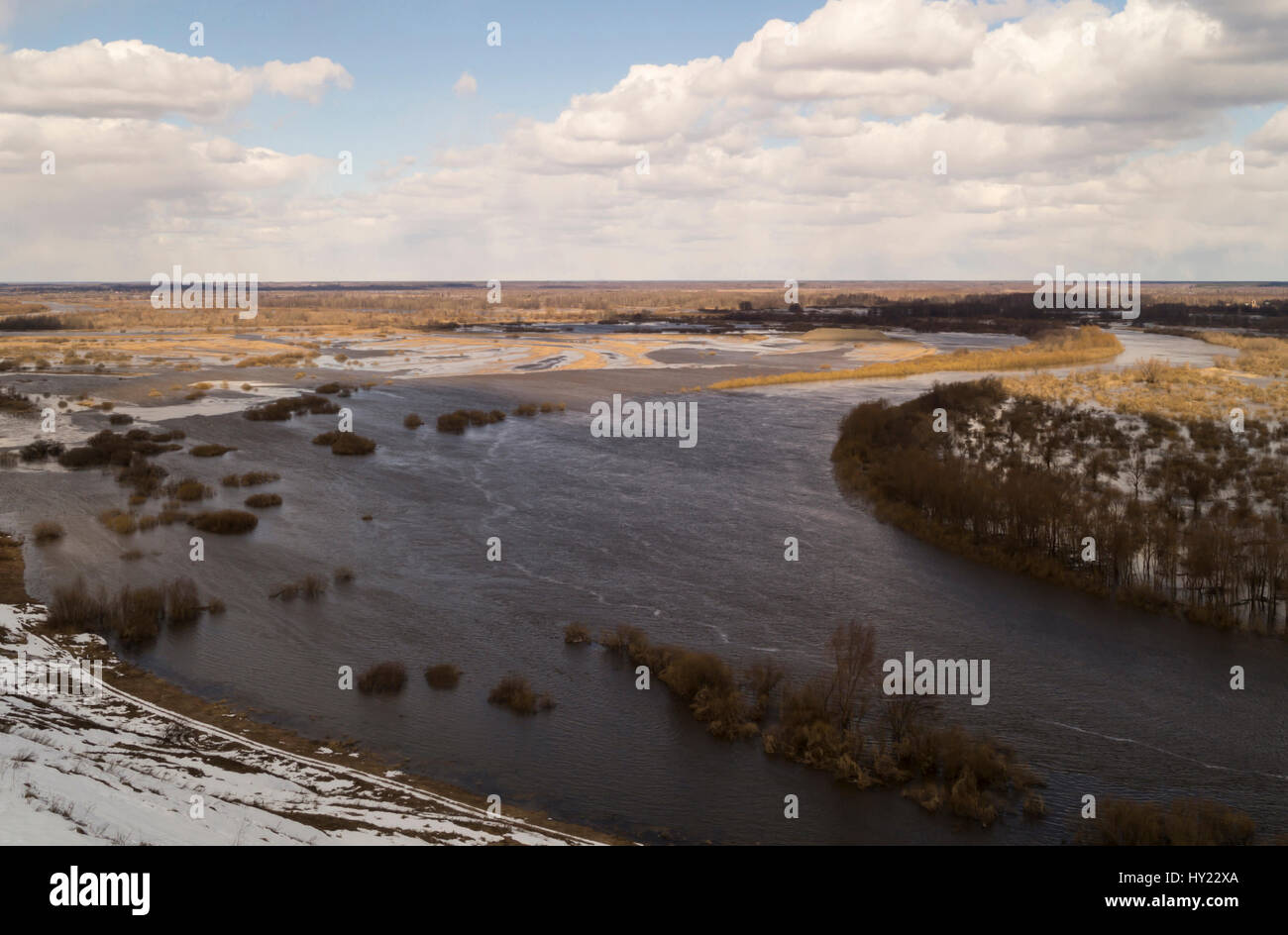 Spring landscape with river on background blue sky with cloud Stock ...